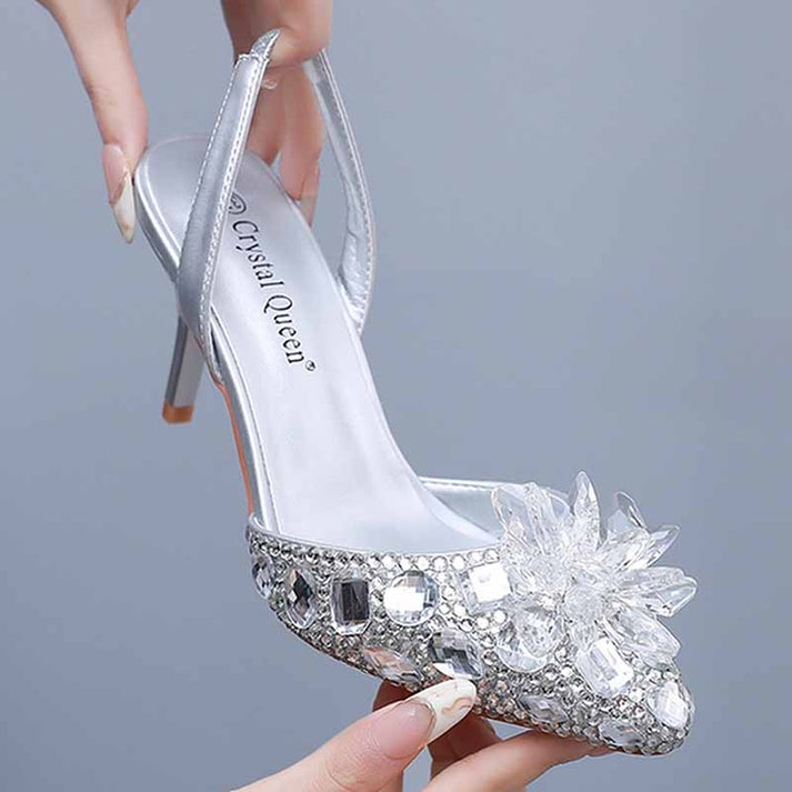 2.95" Stone Beaded Ankle Strap Heels Prom Shoes Middle Heeled Event Pu ...
