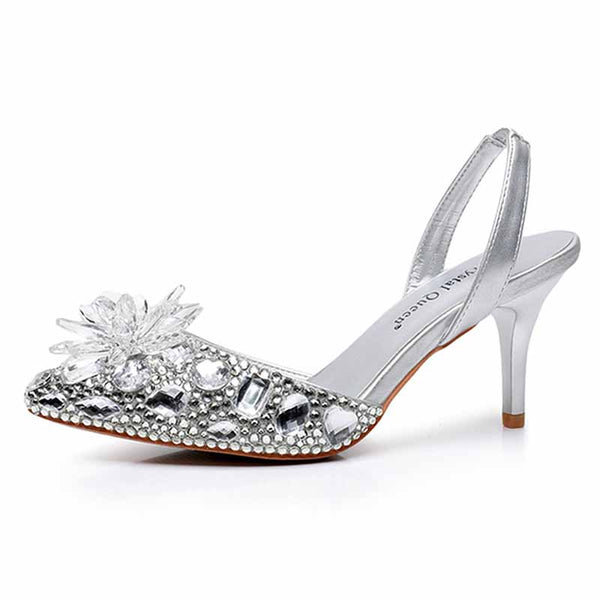 2.95" Stone Beaded Ankle Strap Heels Prom Shoes Middle Heeled Event Pu ...