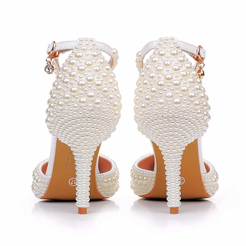 3.74" Closed Toe Wedding Shoes Pearl Bridal Shoes Prom Heels – SD ...