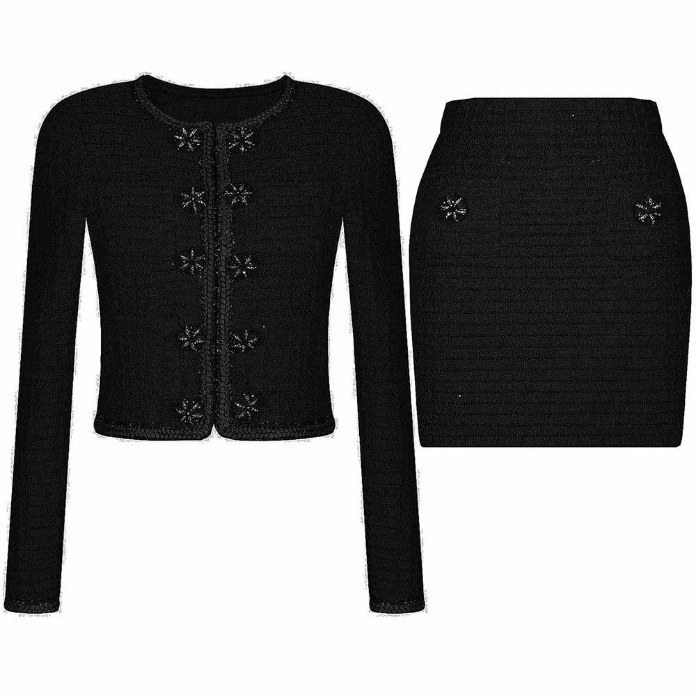 Collarless Textured Knitted Suit Cropped Mini Skirt Suit – SD Dresscode ...