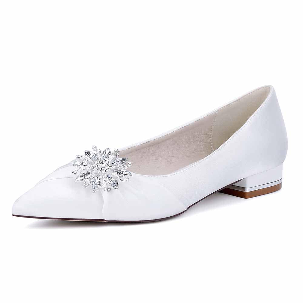 Flat Satin Wedding Shoes For Bridal Closed Toe Dress Shoes – SD ...