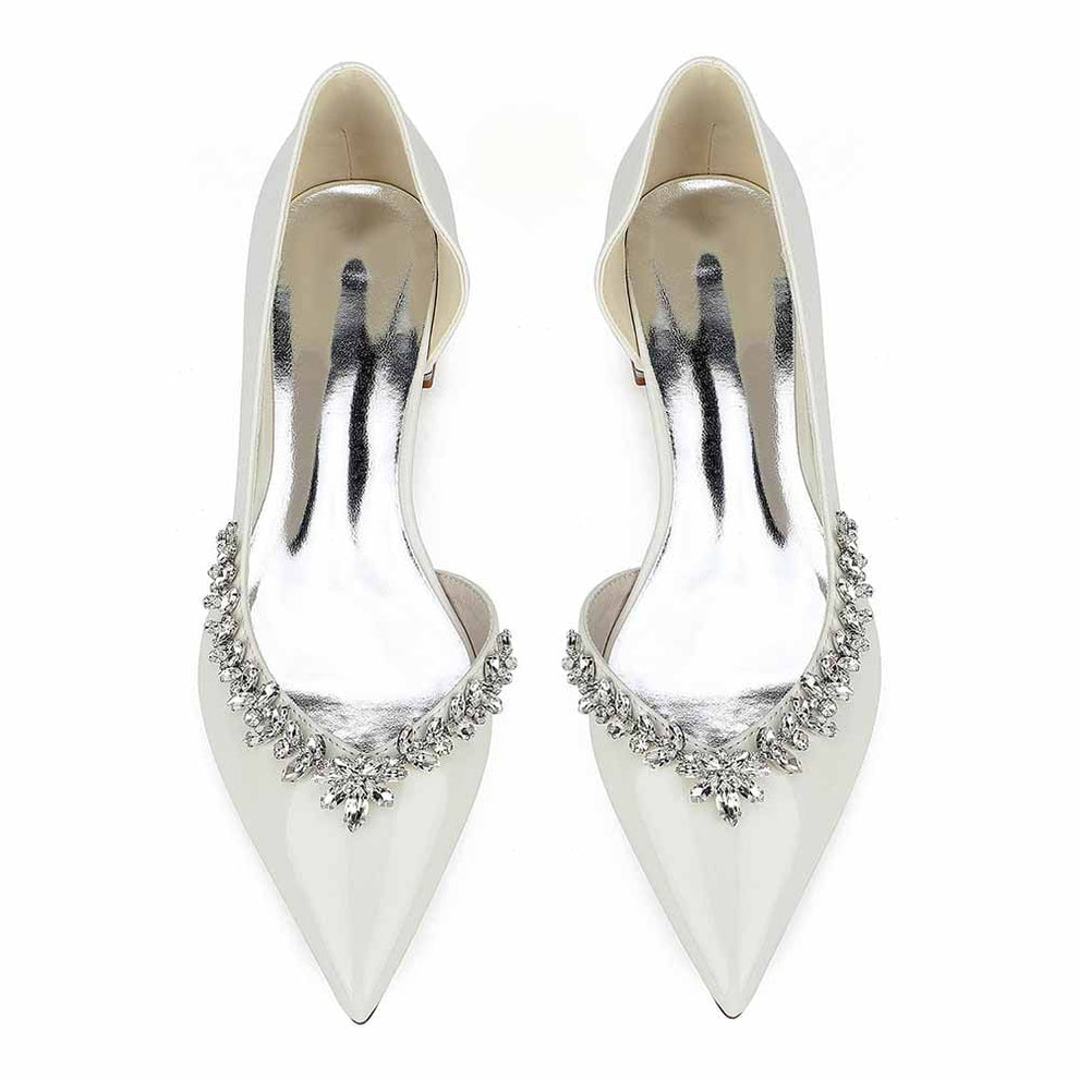 Point Toe Flat Dress Shoes Rhinestones Detail Patent Leather Wedding S ...
