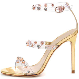 Women High Heels Stiletto Sandals PVC Crystal Embellishments Sandals ...