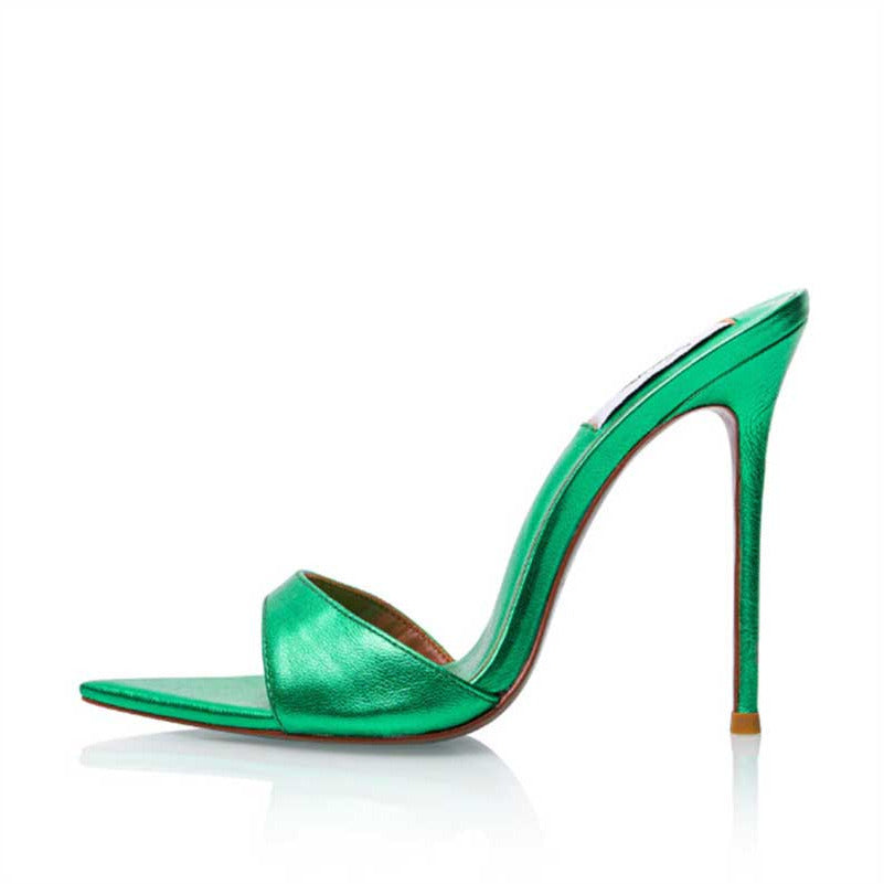 Women Metallic Leather Mules High Heeled Sandals – SD Dresscode ...