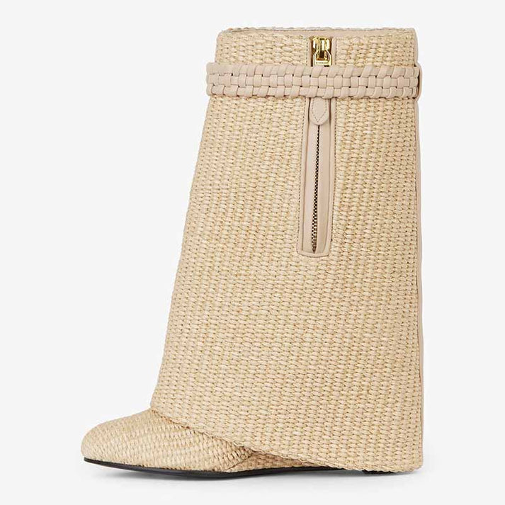 Women Shark Lock Ankle Boots Raffia-Woven Wedge Boots – SD Dresscode ...