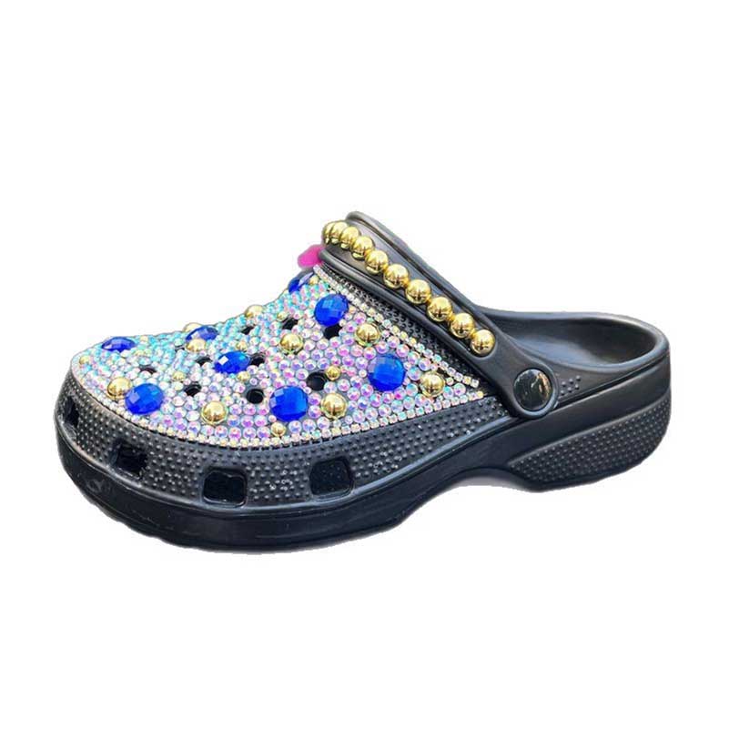 Womens Closed Toe Clog Shoes Rhinestone Beads Mules Slip on Sandals ...
