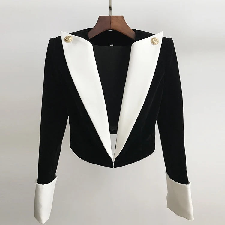 Womne's Cropped Jacket Two-Tone Blazer With Padded Shoulders – SD ...