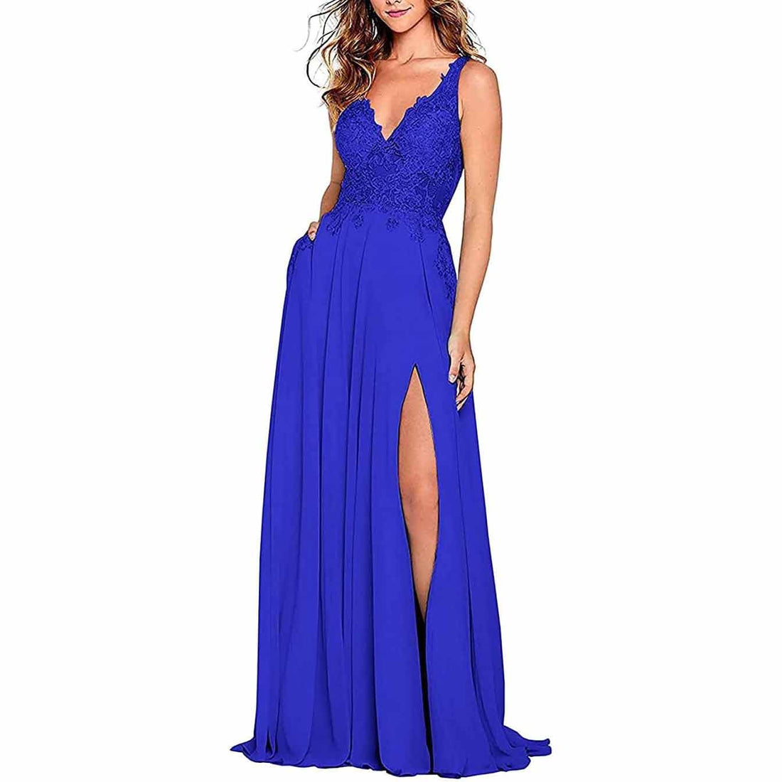 Appliques Lace Prom Dresses Long Side Split Chiffon Women Formal Eveni ...