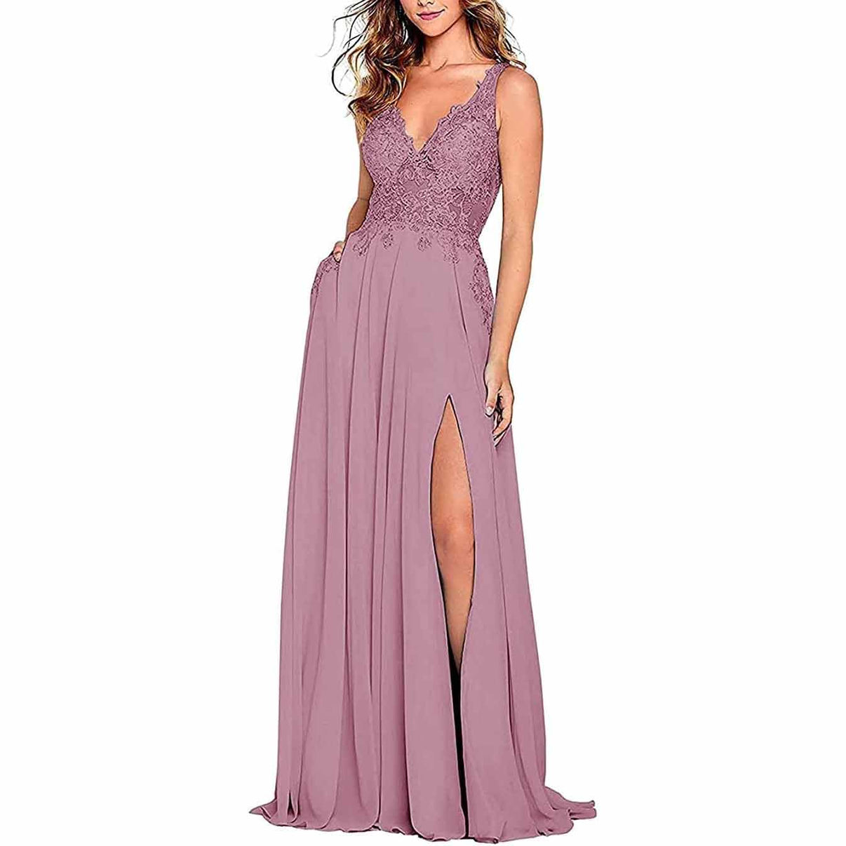 Appliques Lace Prom Dresses Long Side Split Chiffon Women Formal Eveni ...