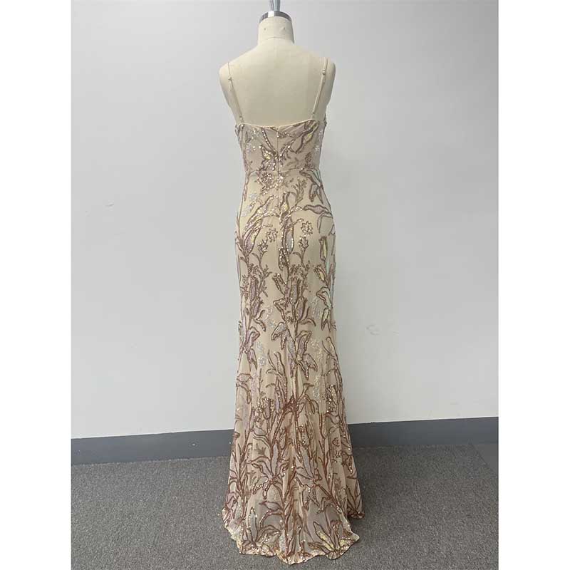 Gold Sequin Long Prom Dress A Line High Split Evening Dress – SD ...