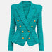 Women Turquoise Tweed Golden Buttons Fitted Blazer + Mid- Waist Shorts ...