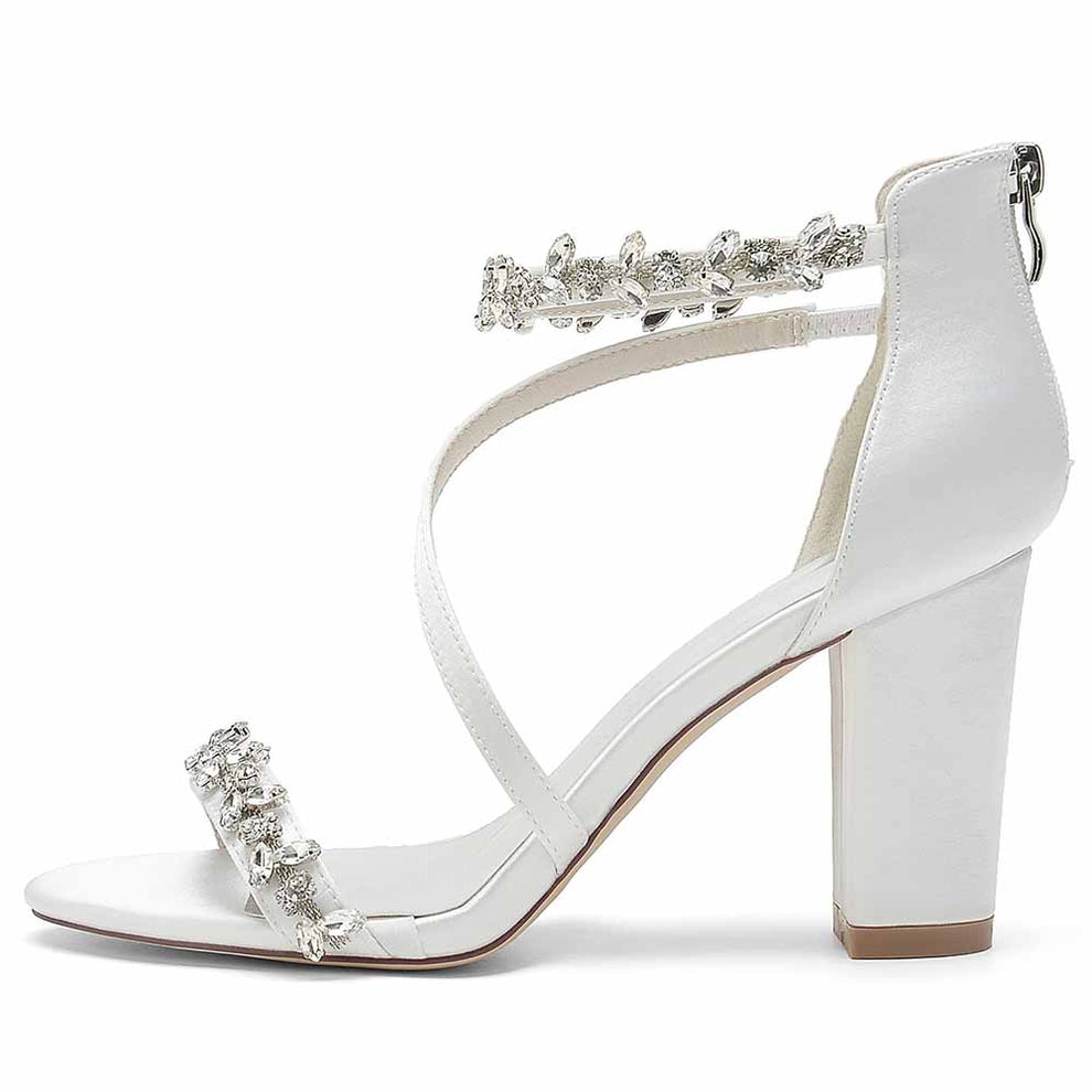 Women Ankle-Strp Pump Beaded Chunky Wedding Prom Sandals – SD Dresscode ...