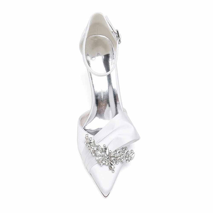 Satin Heels Ankle Strap Pumps With Beaded Closed Toe Event Shoes – SD ...