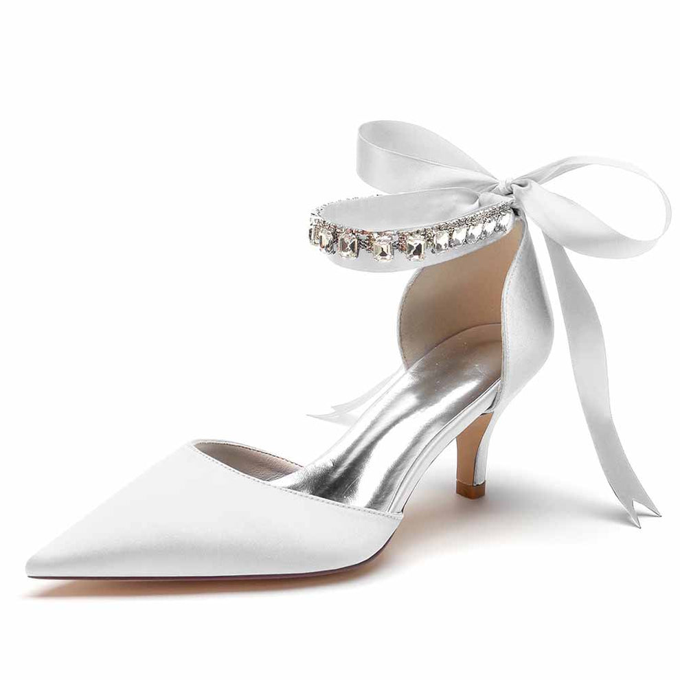 Low Heels Satin Wedding Heels Lace-up Ankle Strap Pumps Prom Heels – SD ...