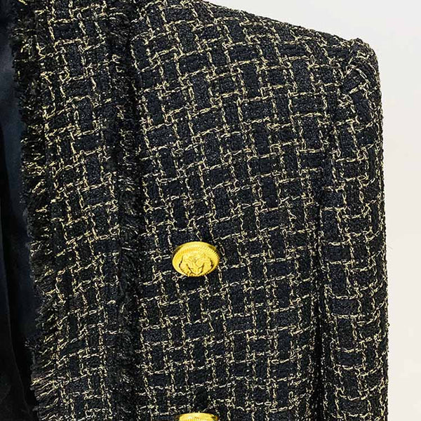 Women's tweed fringe cardigan jacket Gold Plaid jacket – SD Dresscode ...