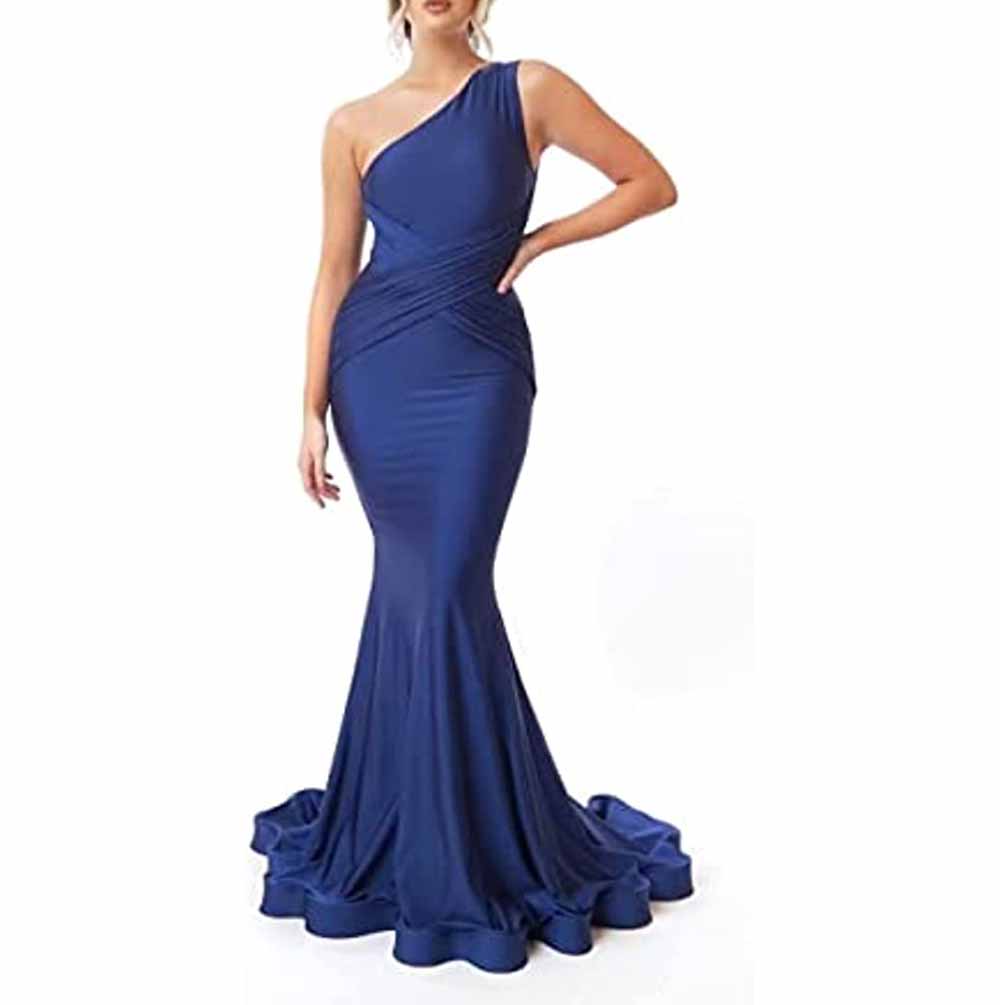 One Shoulder Mermaid Bridesmaid Dresses Ruched Bodycon Prom Dress Long ...