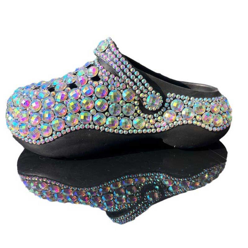 Womens Closed Toe Clog Shoes Rhinestone Beaded Slip-On Black Mules – SD ...