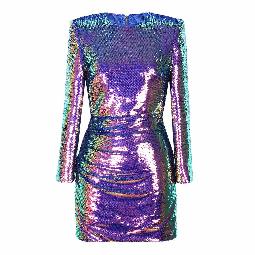 Women's Sequin Mini Dress Long Sleeves Colorful Cocktail Dress – SD ...