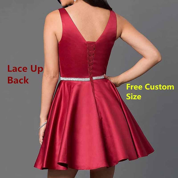 Teens Short Homecoming Dresses Pocket V-Neck Open Back Satin Prom Part ...