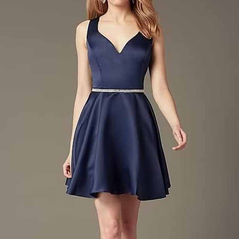 Teens Short Homecoming Dresses Pocket V-Neck Open Back Satin Prom Part ...
