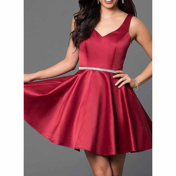 Teens Short Homecoming Dresses Pocket V-Neck Open Back Satin Prom Part ...