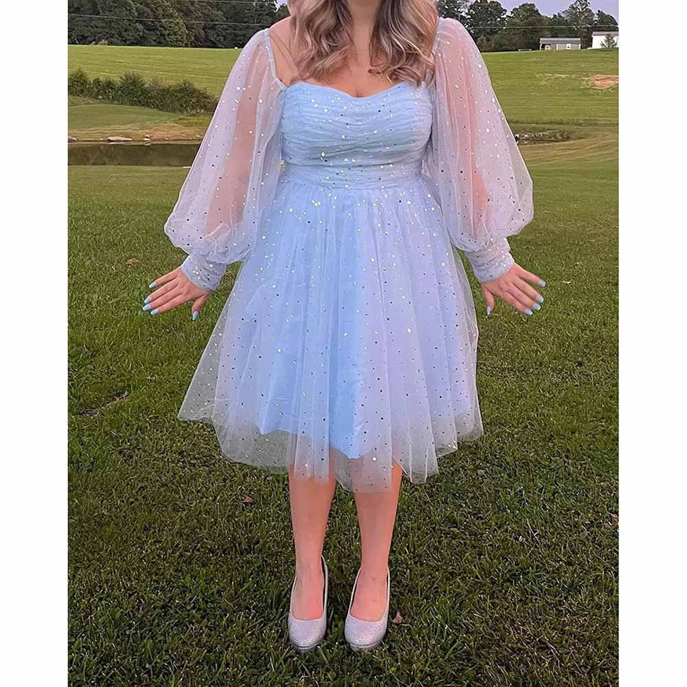 Sparkly Starry Tulle Prom Dresses A Line Homecoming Dresses Formal Eve ...
