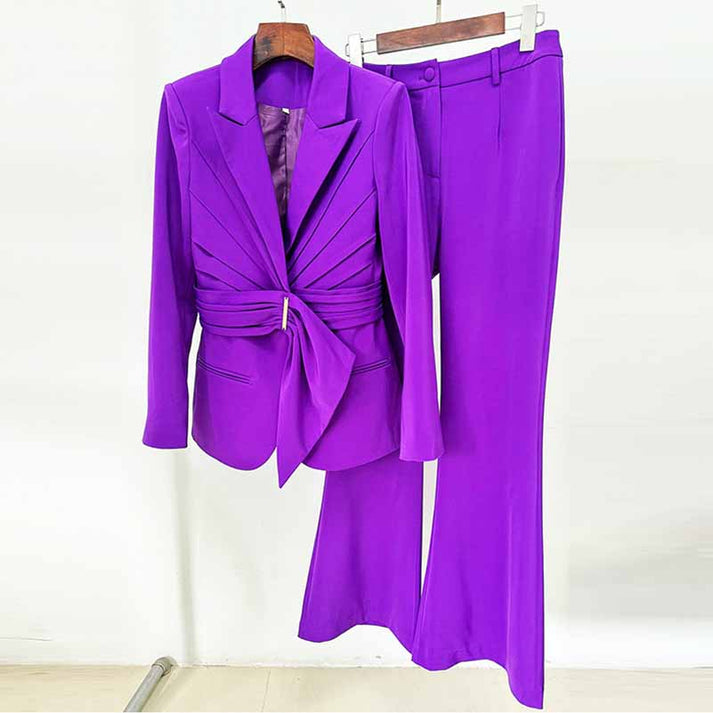 Women Pantsuits With Belt Flare Bottoms Two Pieces Formal Suit Slim Fi ...
