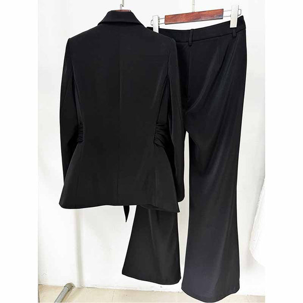 Women Pantsuits With Belt Flare Bottoms Two Pieces Formal Suit Slim Fi ...