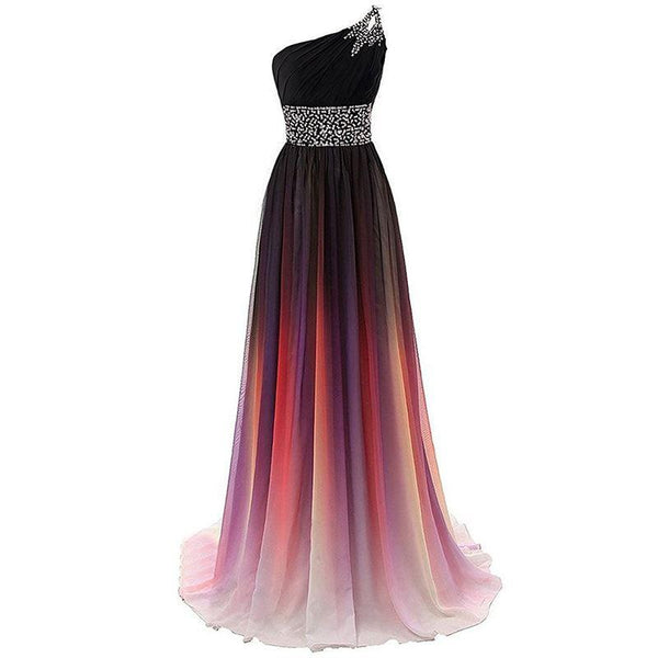 Gradient Formal Evening Gowns Beaded Ombre Chiffon Long Prom Dresses ...