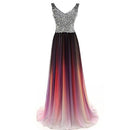 Gradient Formal Evening Gowns Beaded Ombre Chiffon Long Prom Dresses ...