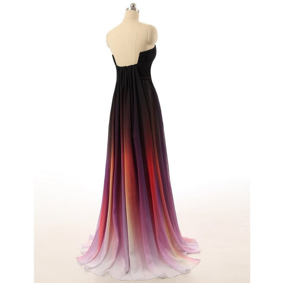 A line Chiffon Gradient Color Prom Dress Off The Shoulder Ombre Gowns ...