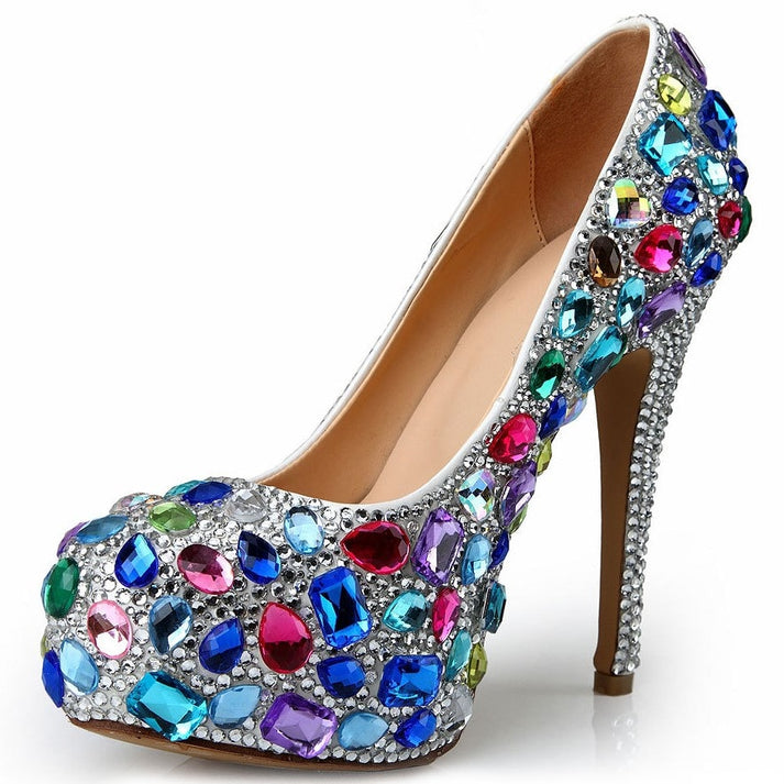 Colored Diamond Wedding Shoes Luxurious Bride Platform Heels – SD ...