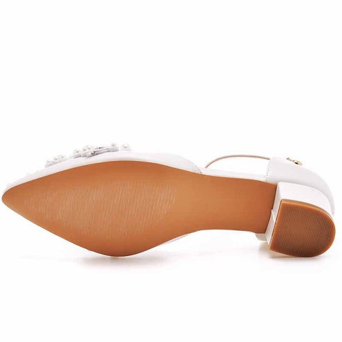 Women Block Heels Pearls Wedding Shoes Closed Toe Prom Party Sandals ...