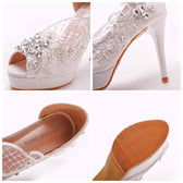 Womens Open Toe Lace Wedding Shoes Bridal Platform Sandals – SD ...