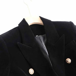 Women Velvet Black Double Breasted Blazer Gold Buttons Jacket – SD ...