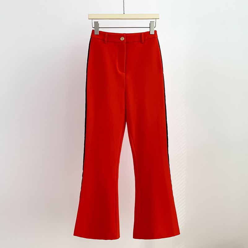 Women red wedding pantsuit white collar One-button Party pant suit – SD ...