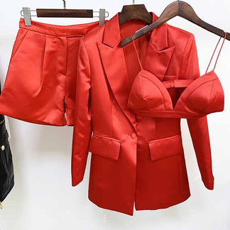 Women Red Bra+ Blazer + Red Shorts 3 Pieces Suit – SD Dresscode ...