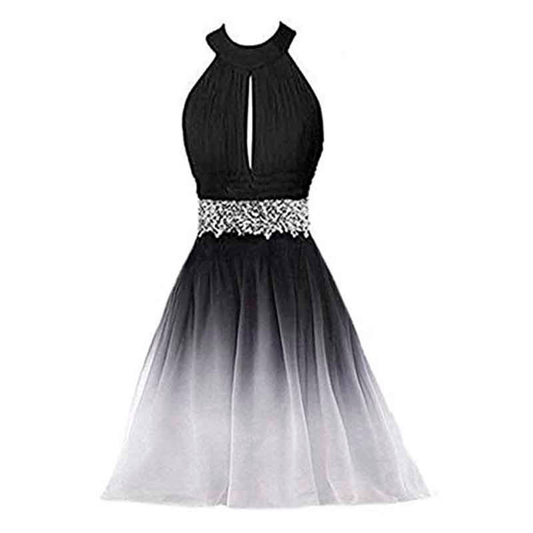 Beaded Ombre Gradient Chiffon Short Long Prom Evening Homecoming Dress ...