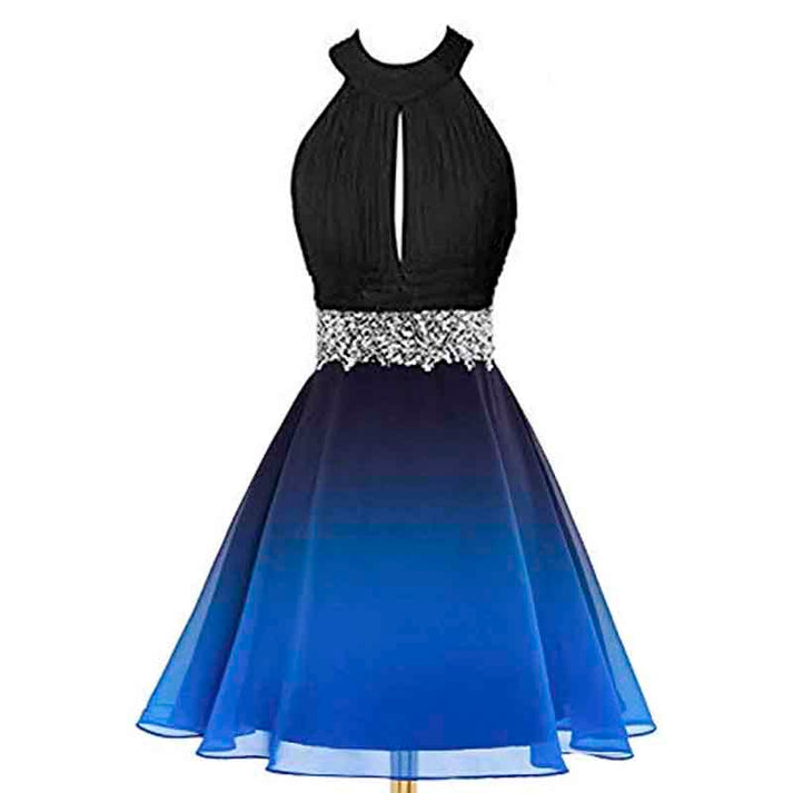 Beaded Ombre Gradient Chiffon Short Long Prom Evening Homecoming Dress ...