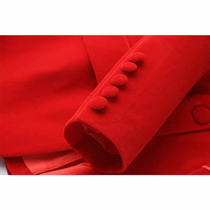 Women Single Breasted Blazer Red Jacket and Suit Pants 2 Pieces Suit ...